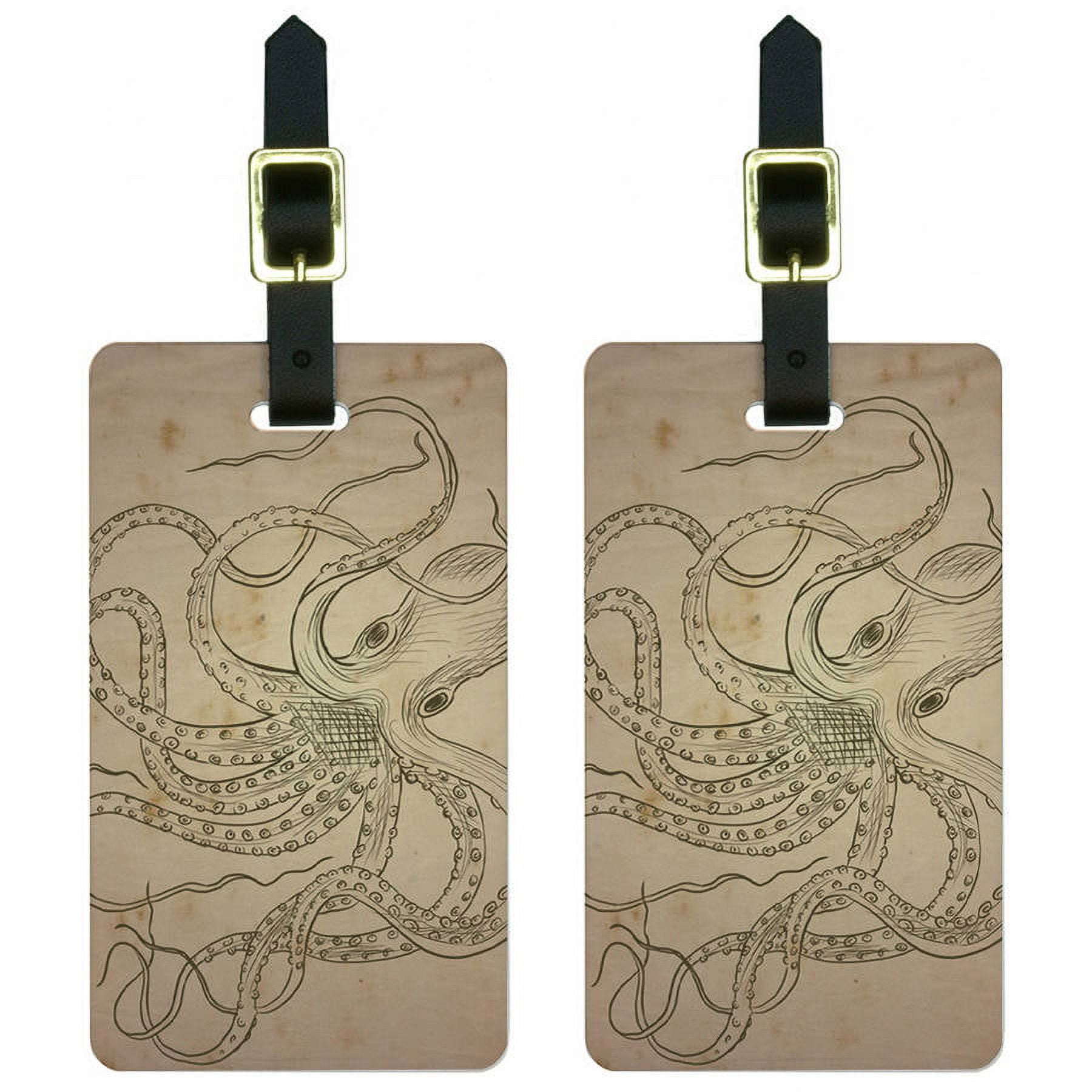 Vintage Ink Drawn Octopus Sea Monster Tattoo Luggage Tags Suitcase ID ...