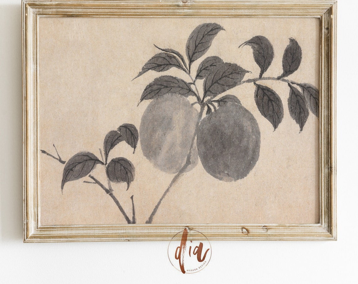 Vintage Ink Sketch, Fruit Tree Drawing, Neutral Wall Art, Rustic ...