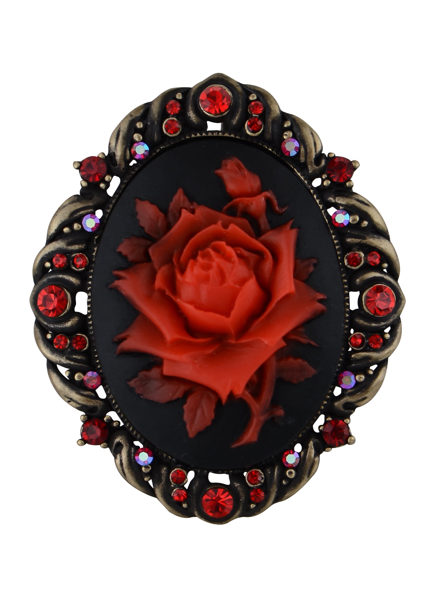 Vintage Inspired Antique Rose Crystal Flower Cameo Pin Brooch, Red ...