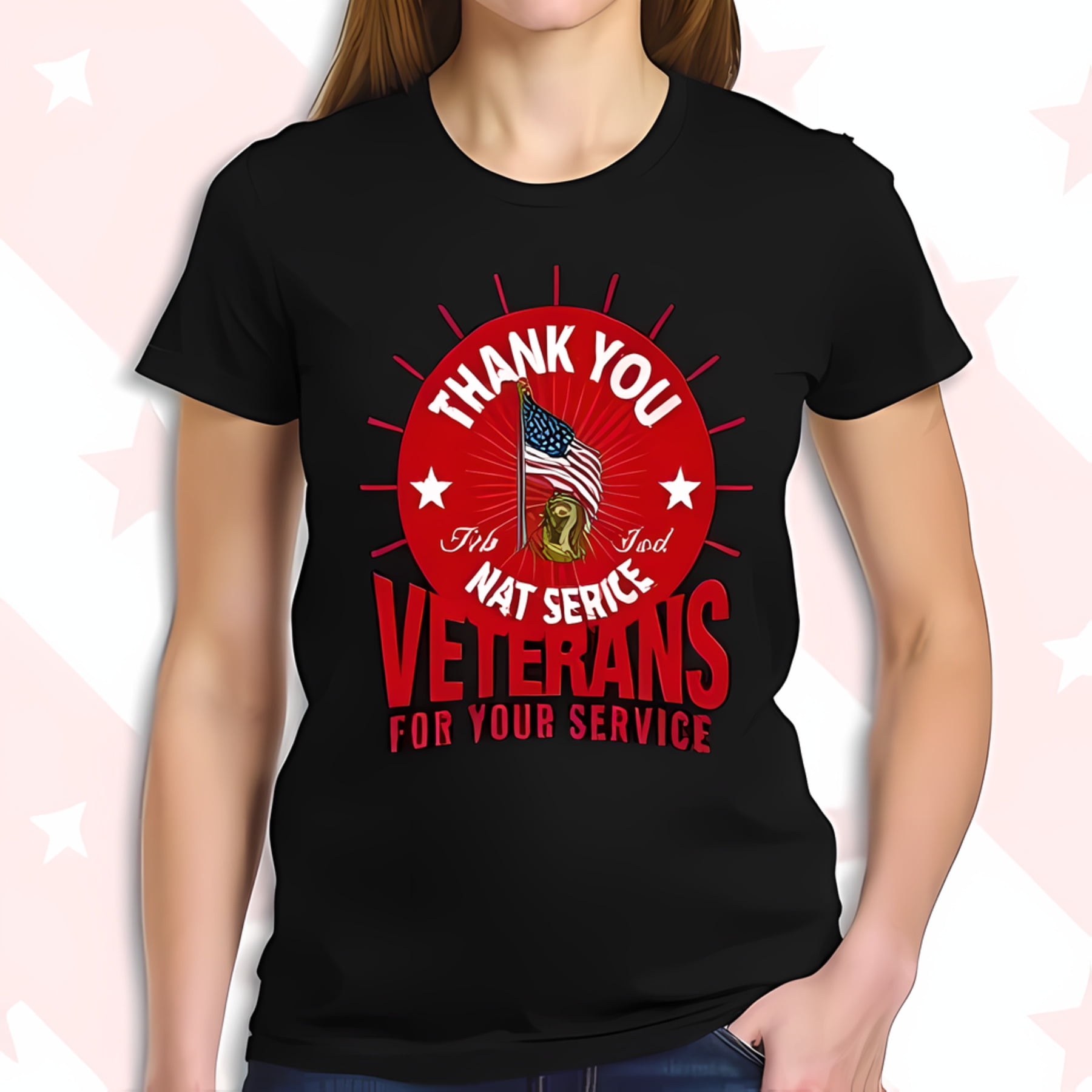 Vintage Inspired Black Cotton Short Sleeve T-Shirt with Red Circular Design: " THANK YOU ...