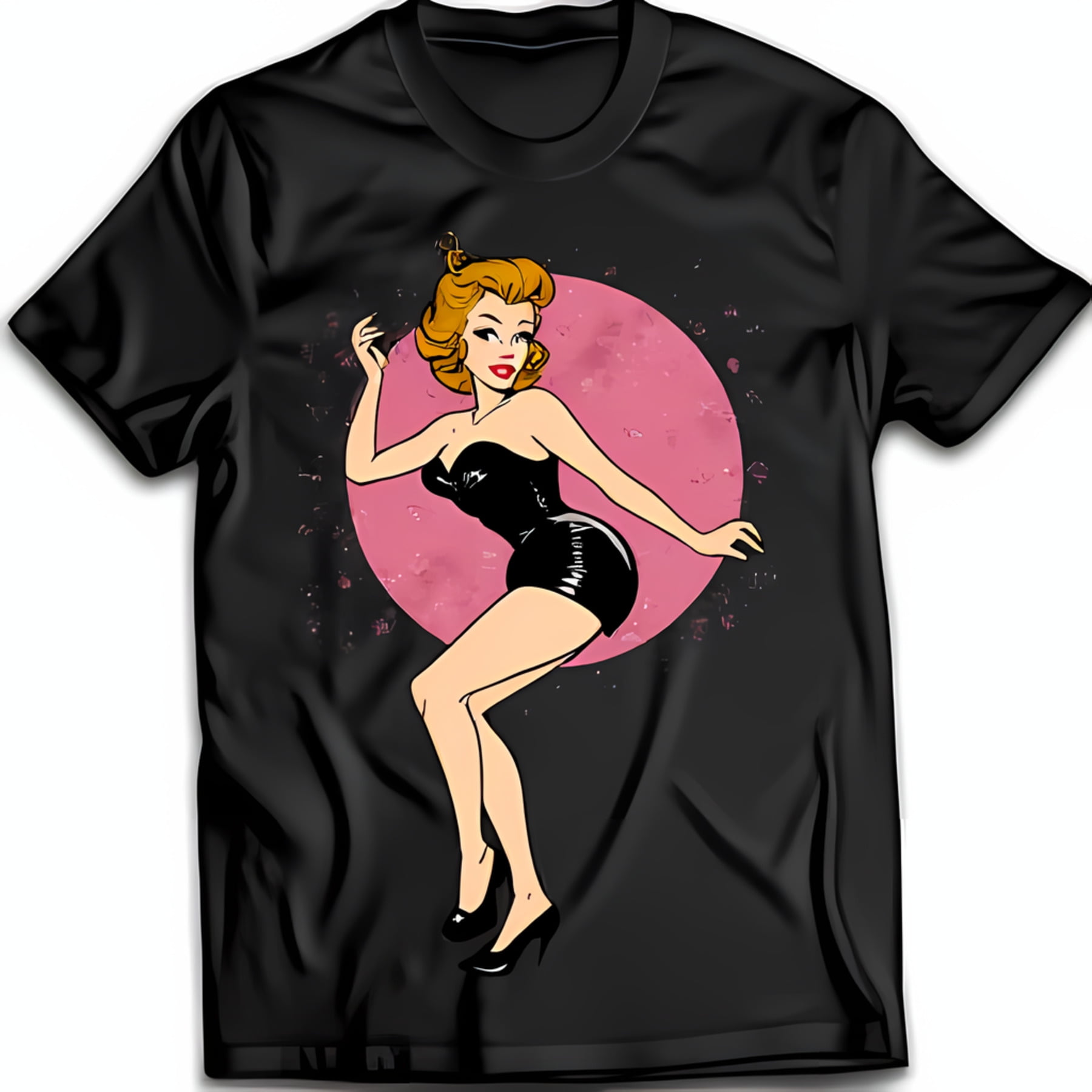 Vintage Inspired Black T-Shirt with Bold Pin Up Girl Chest Graphic ...