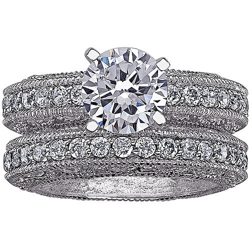 Vintage-Inspired CZ Solitaire Fancy Wedding Ring Set - Walmart.com