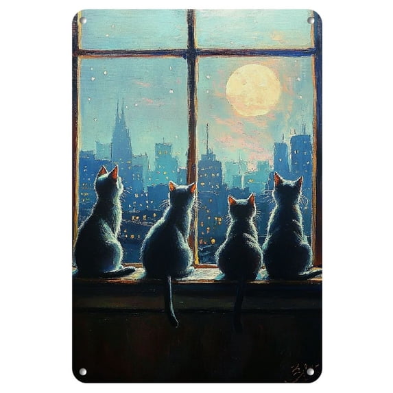 Vintage-Inspired "Cats Watching Moon" Metal Sign (8"x12") - Charming ...