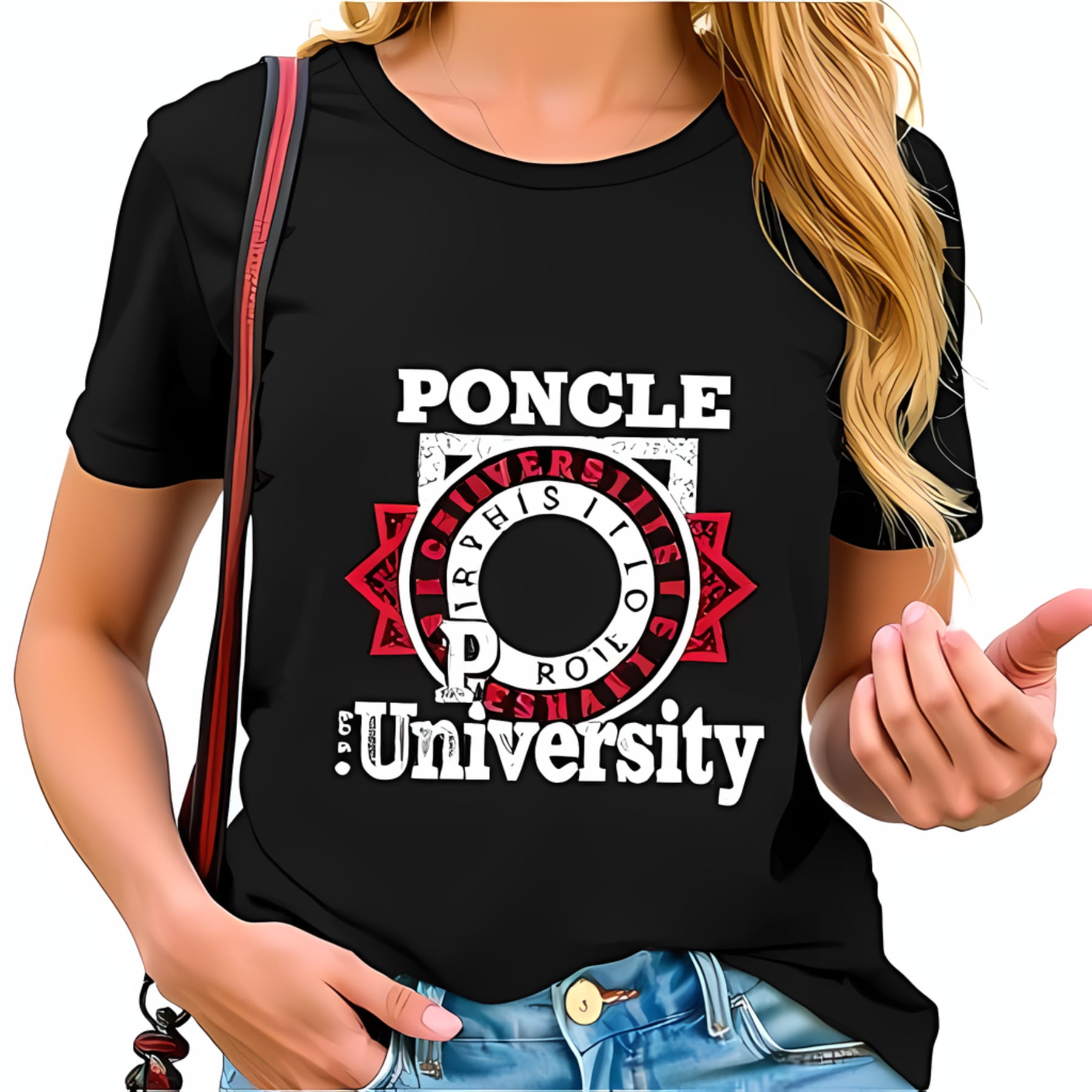 Vintage Inspired Cotton Short Sleeve T-Shirt with Bold 'PONCLE UNIVERSITY' Graphic and Circular ...