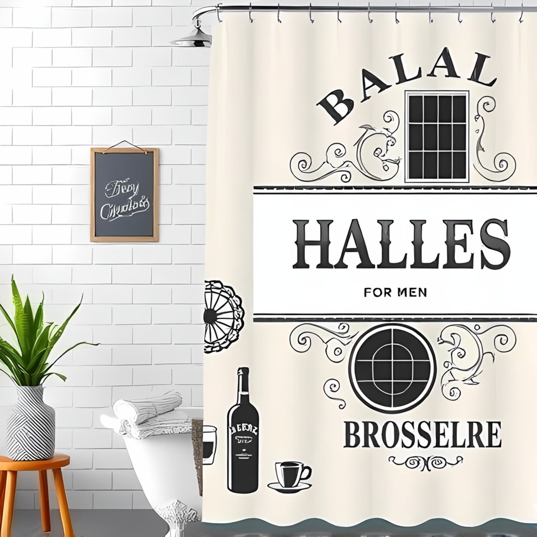Vintage Inspired Cream Shower Curtain with Black Script " BALAL HALLES ...