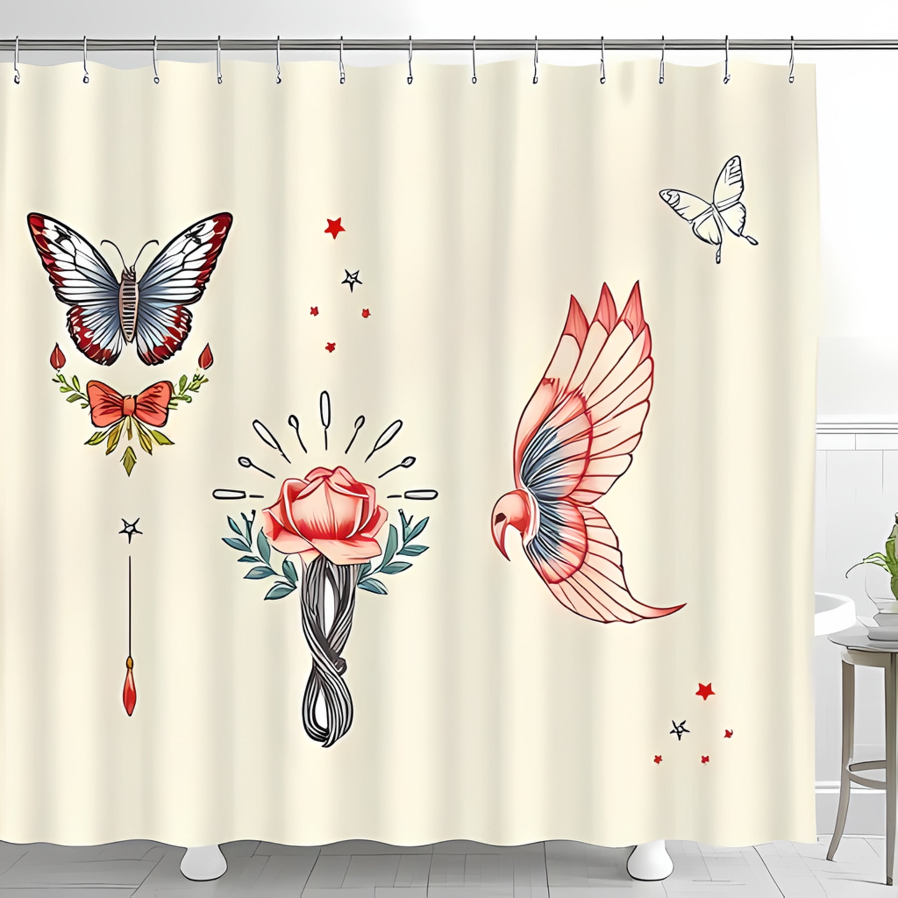 Vintage Inspired Flash Shower Curtain with Monarch Butterfly Stylized ...