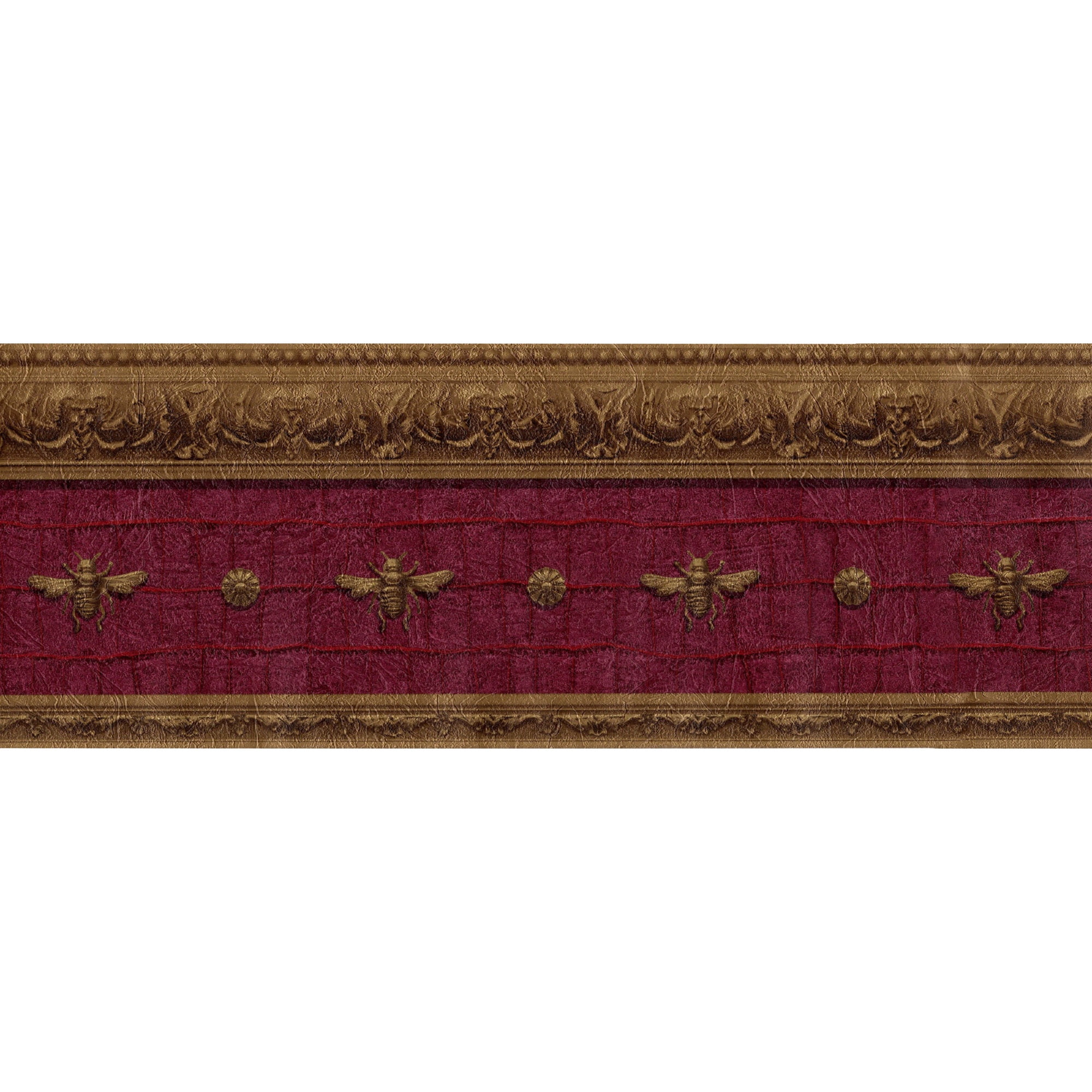 Vintage Inspired Napoleonic Bee Medallion Wallpaper Border on Maroon ...