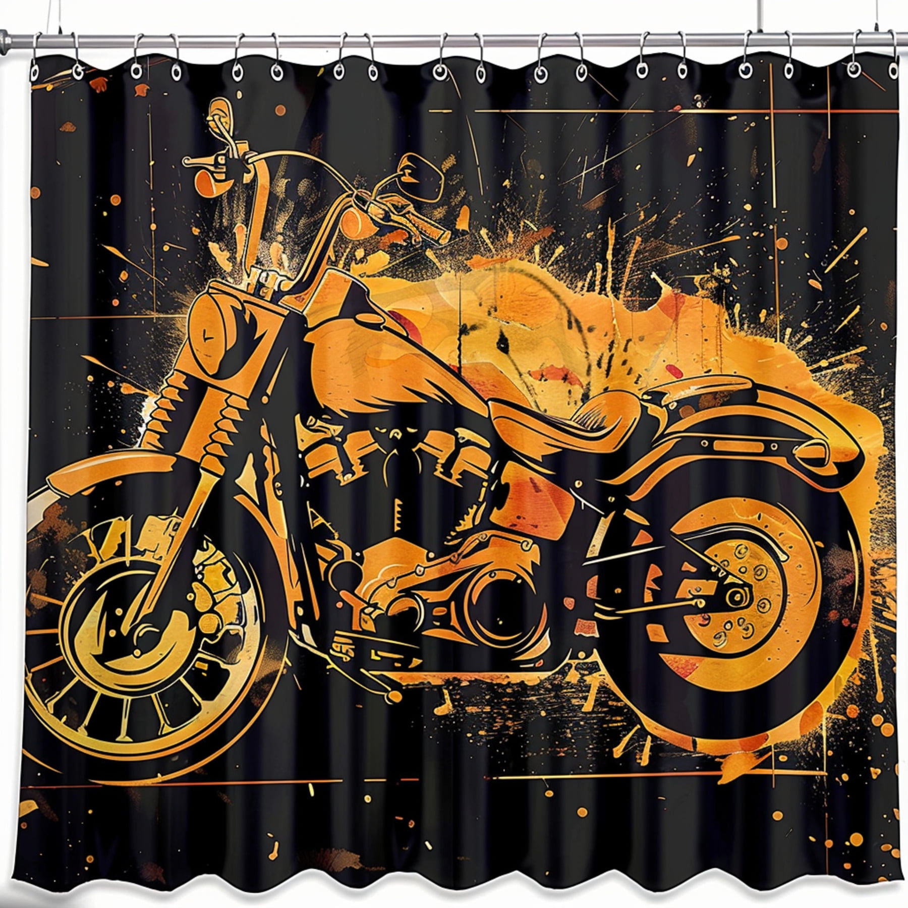 Vintage Inspired Shower Curtain Black and Yellow Motorcycle Design ...