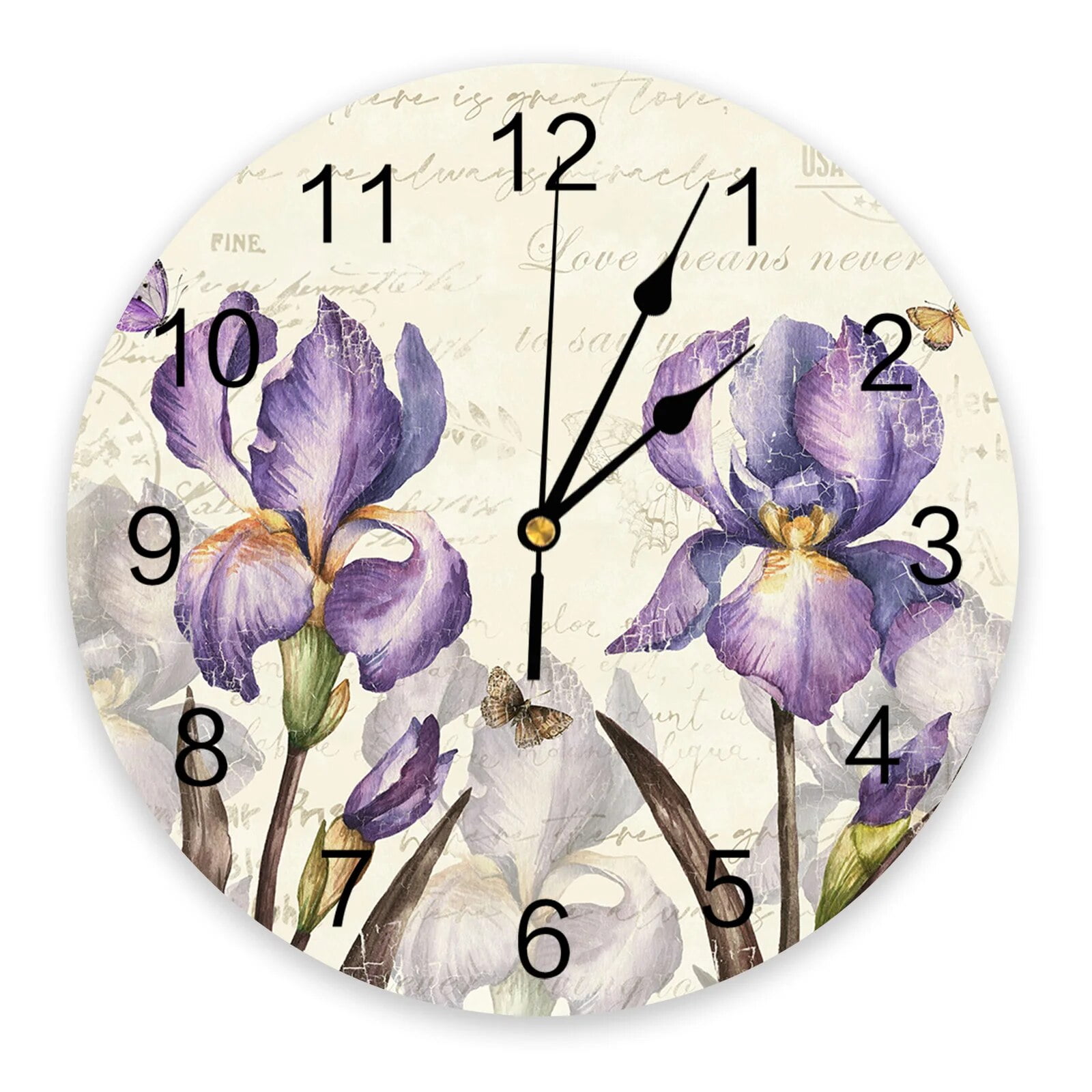Vintage Iris Butterfly Rustic Wall Clock Large Modern Kitchen Dinning ...