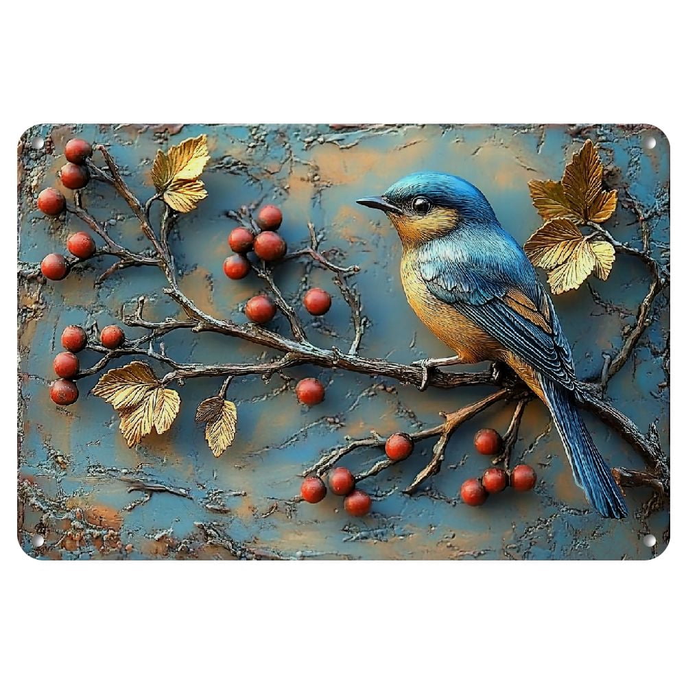 Vintage Iron Bluebird Wall Art Sign (12x8") - Decorative Bird Sign for ...