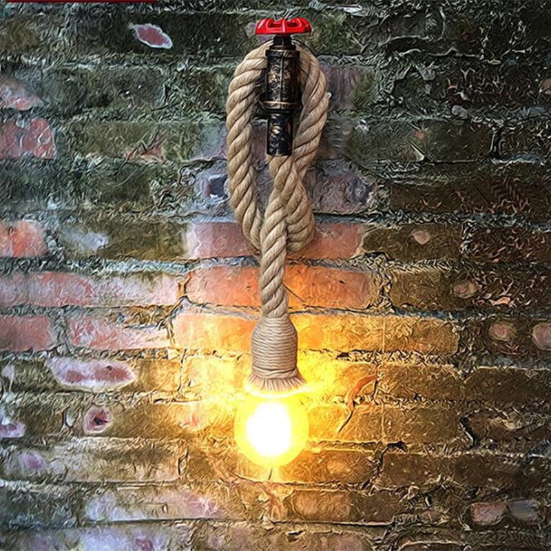Vintage Iron Chandelier with Hemp Rope Accents American Country Retro ...
