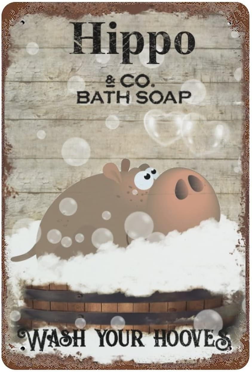 Vintage Iron Hanging Plate Hippo Bath Soap Metal Tin Sign Wash Your ...