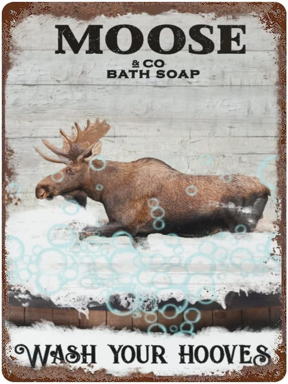 Vintage Iron Hanging Plate Moose Bath Soap Wash Your Hooves Retro Metal ...