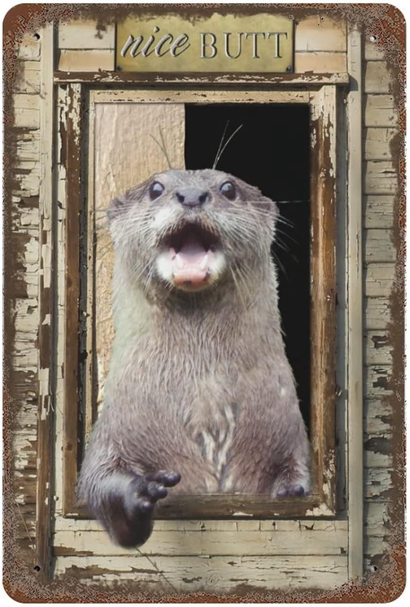 Vintage Iron Hanging Plate Nice Butt Otter Funny Bathroom Metal Tin ...