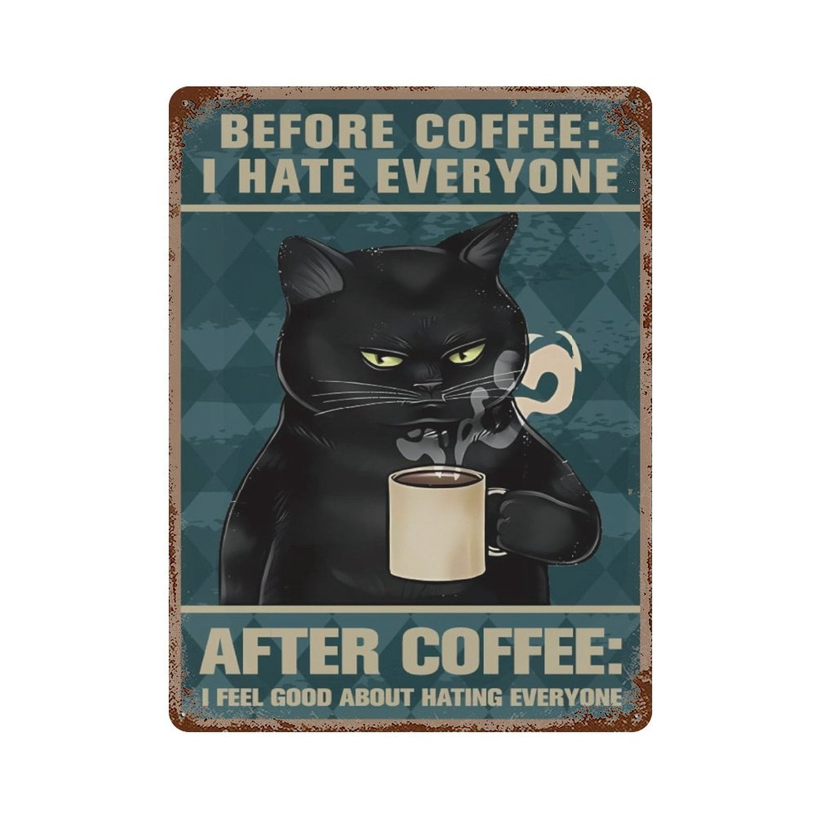 Vintage Iron Hanging Plate Vertical Black Cat Before Coffee I Hate ...