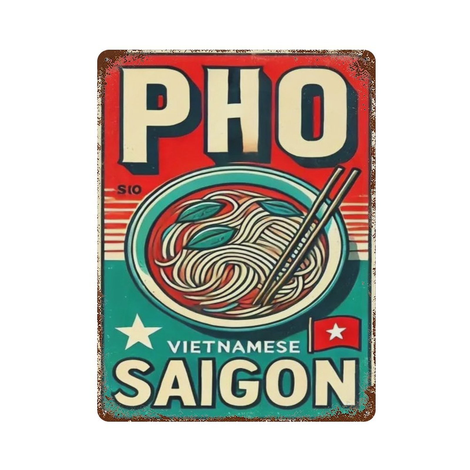 Vintage Iron Hanging Plate Vertical PHO Vietnamese Saigon Tin Sign ...