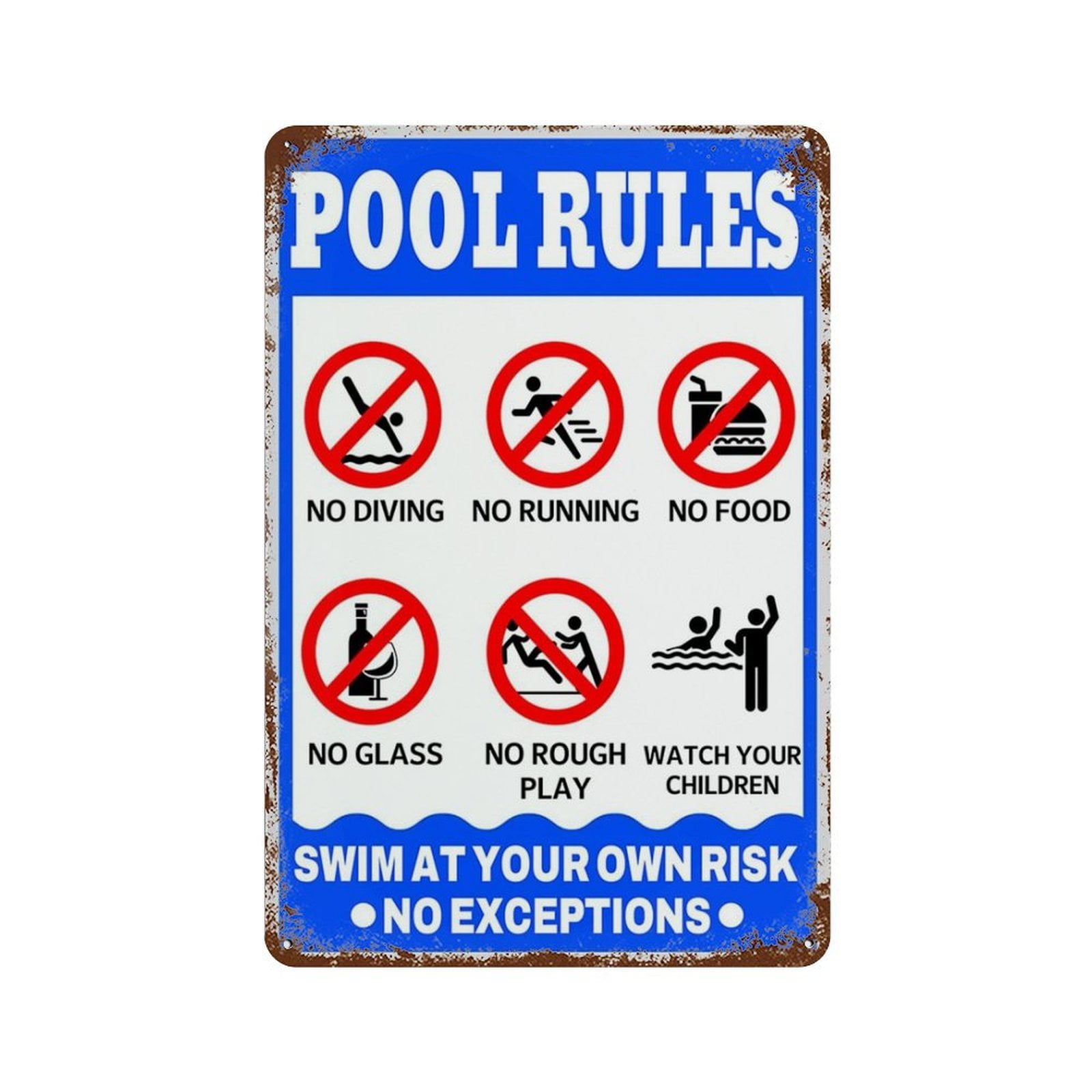 Vintage Iron Hanging Plate Vertical Pool Rules Signs Outdoor Pool Tin ...