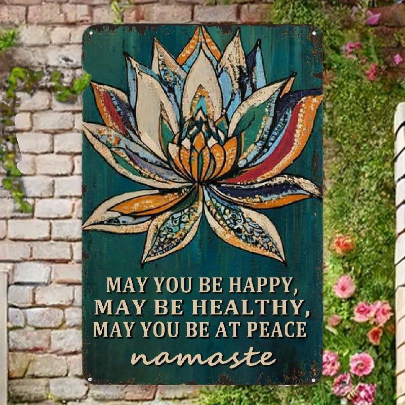 Vintage Iron Wall Decor Sign - 8x12 Inch Yoga Namaste "May You Be Happy ...