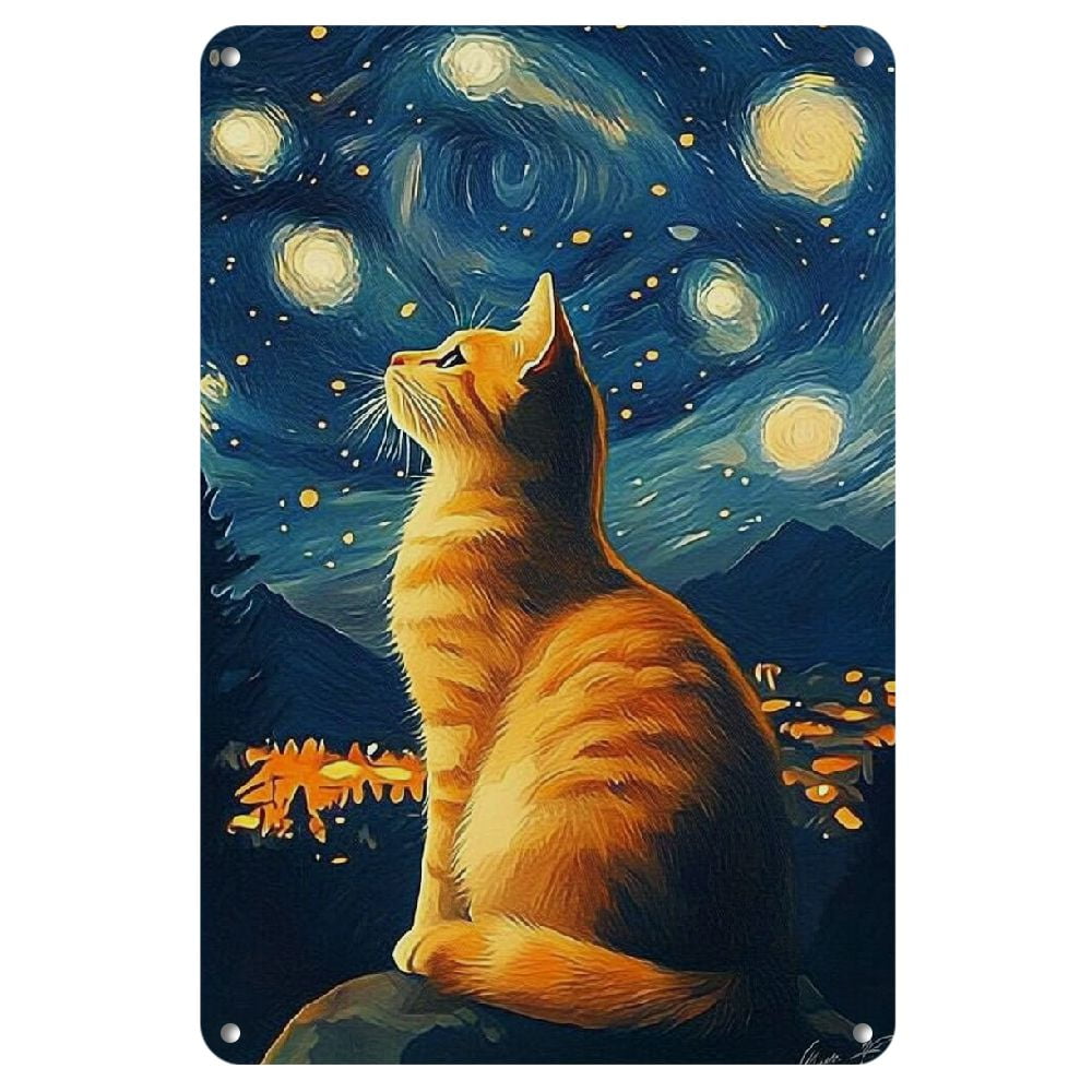 Vintage Iron Wall Sign - 8x12 inches, Yellow Cat on Mountain Design ...