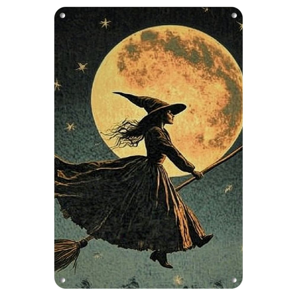 Vintage Iron Witch on Broomstick Wall Art, 8x12 inch, Durable Metal ...