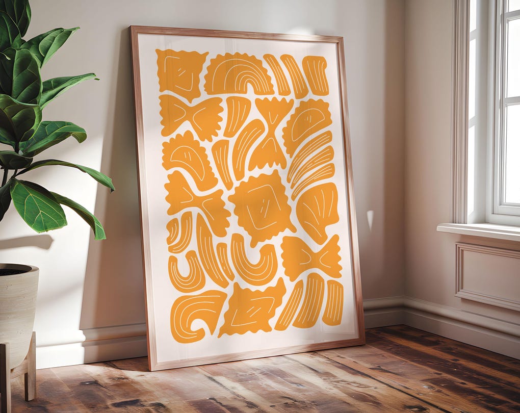 Vintage Italian Pasta Kitchen Art Poster - Handmade Wall Decor ...