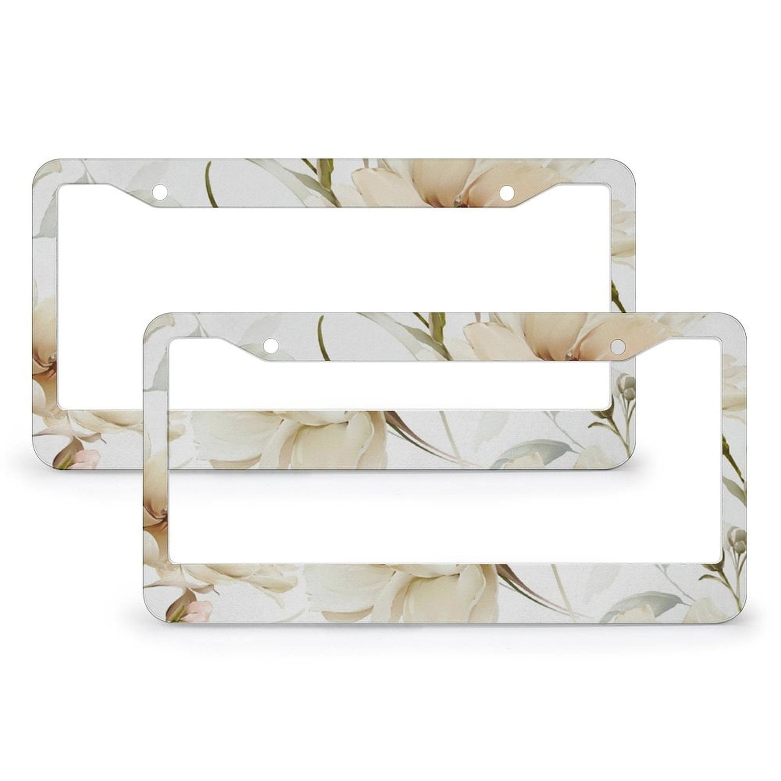 Vintage Ivory Beige Floral License Plate Frame - 2 Pack License Plate ...