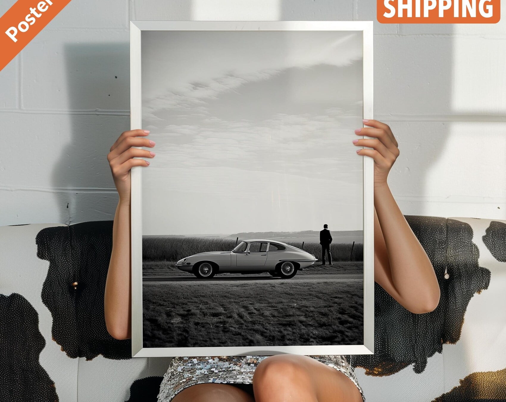 Vintage Jaguar E-Type Black & White Car Poster Print Classic British ...