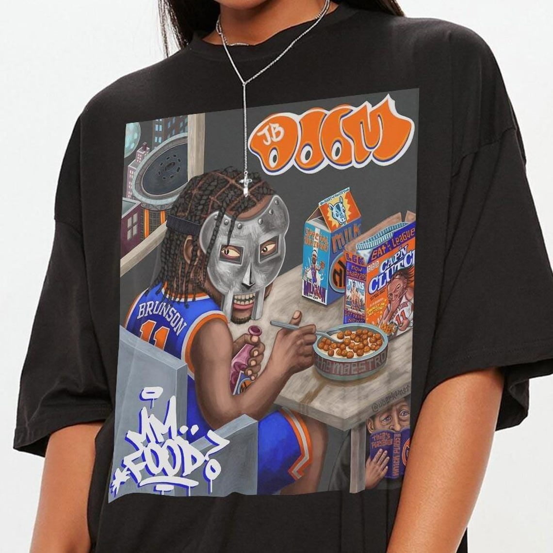 Vintage Jalen Brunson Mf Doom Cap In Clutch Basketball Shirt ...