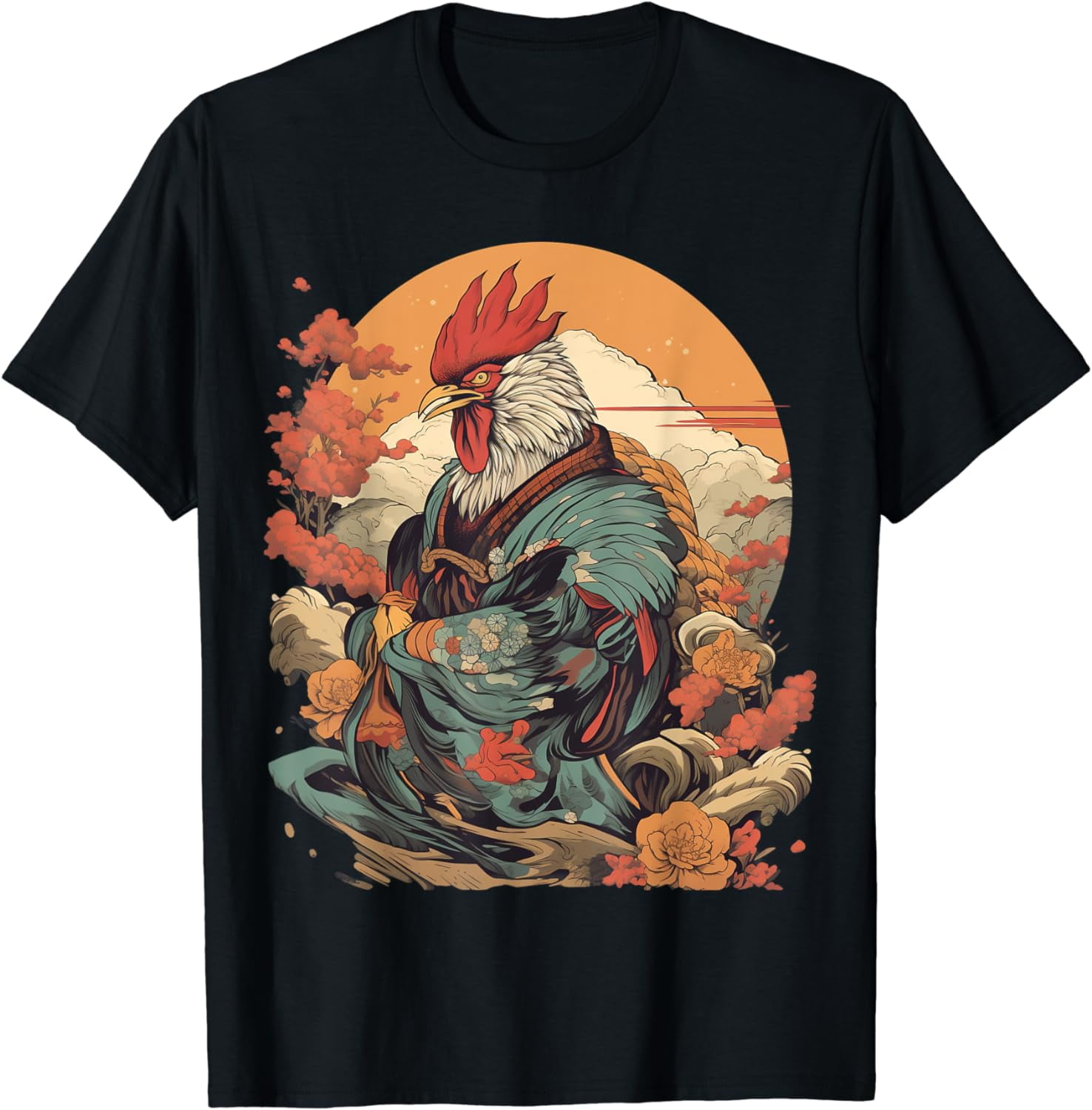 Vintage Japanese Art Samurai Rooster T-Shirt - Walmart.com