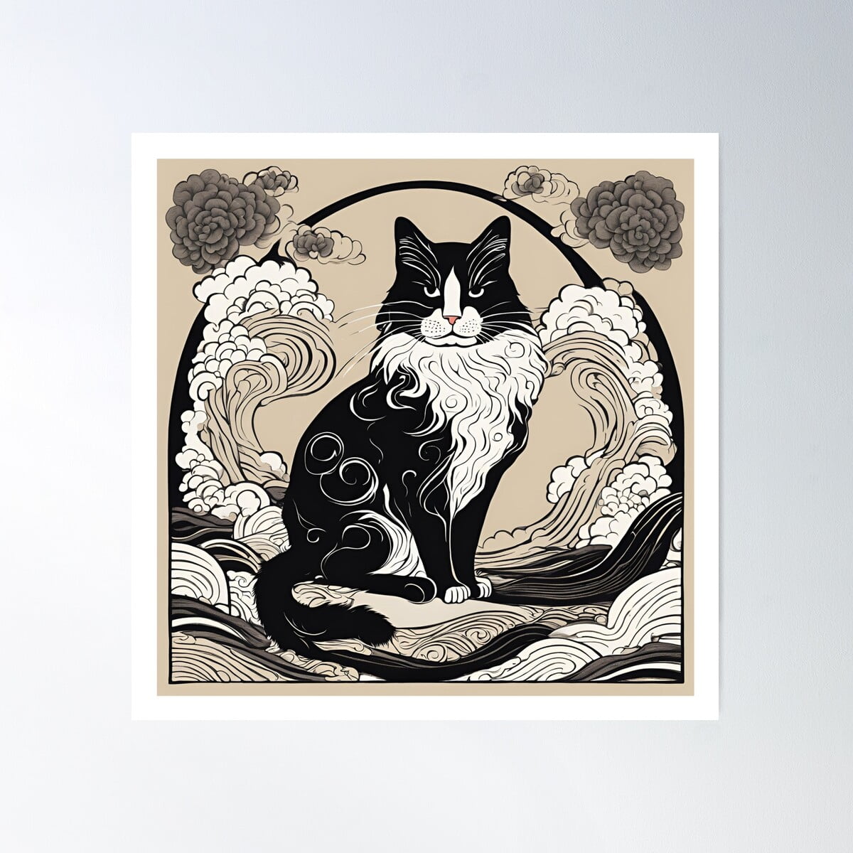 Vintage Japanese Cat Poster Wall Art, Modern Wall Decor For Living Room ...