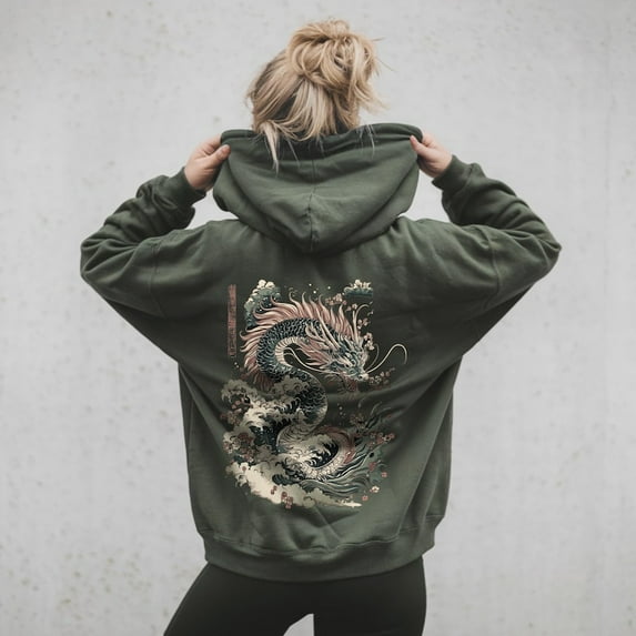 Vintage Japanese Dragon Folklore Hoodie Flying Serpent Mythical Fantasy ...
