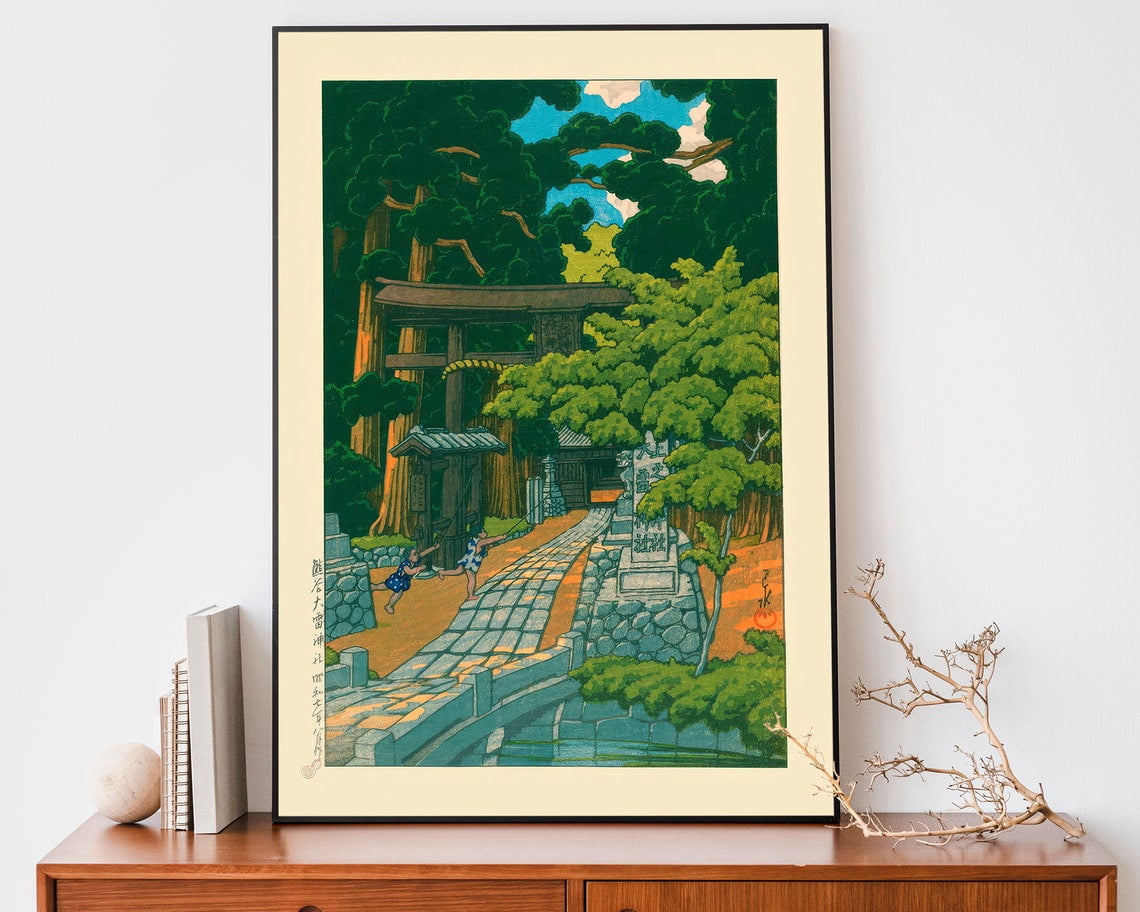 Vintage Japanese Forest Poster, Japanese Temple Woodblock Art, Kumagaya ...