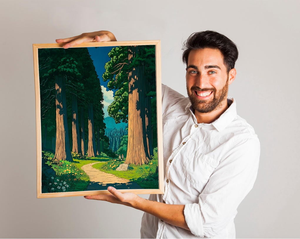 Vintage Japanese Forest Poster, 'Road To Nikko' Woodblock Art By Kawase ...