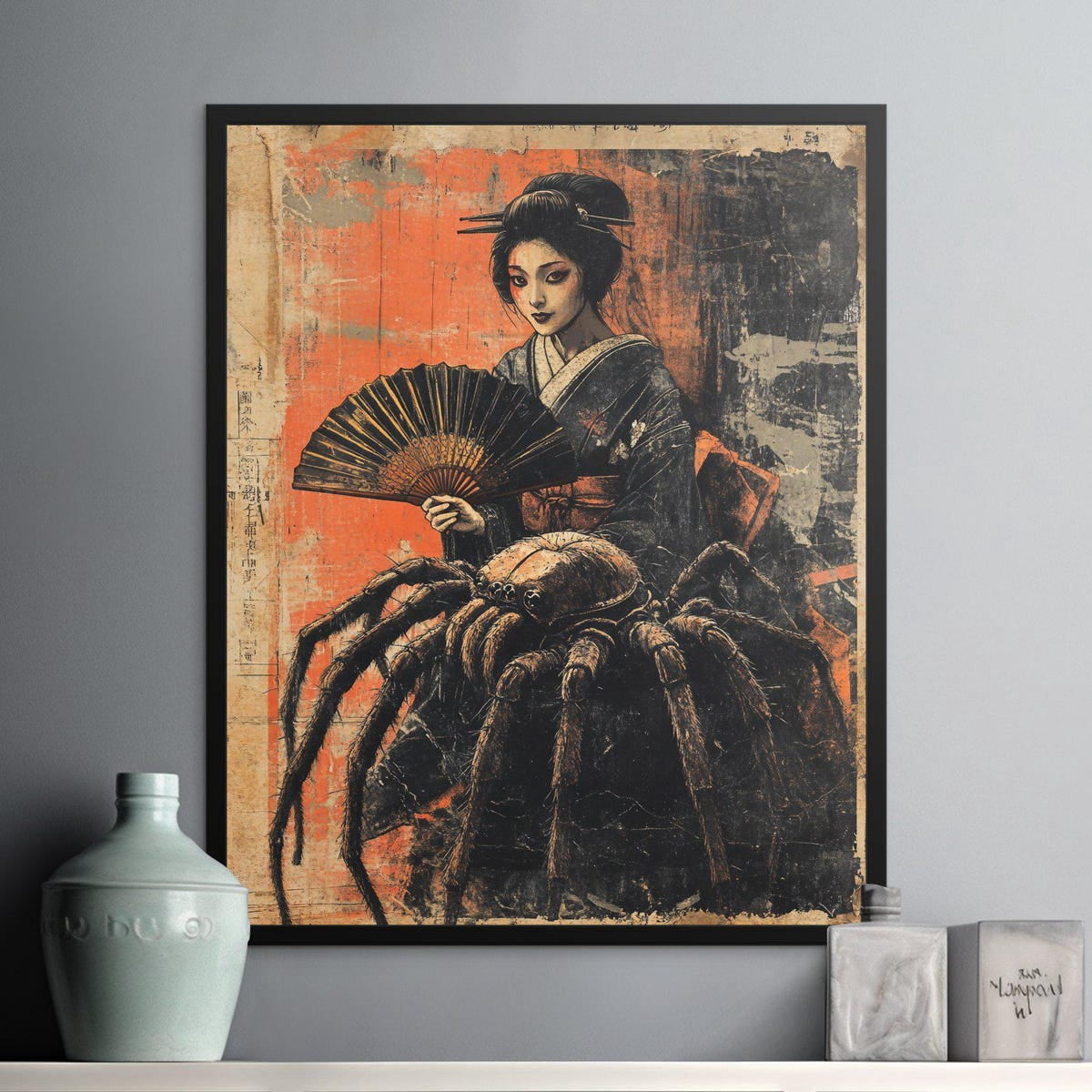 Vintage Japanese Geisha with Spider Poster, Art Print Wall Decor ...