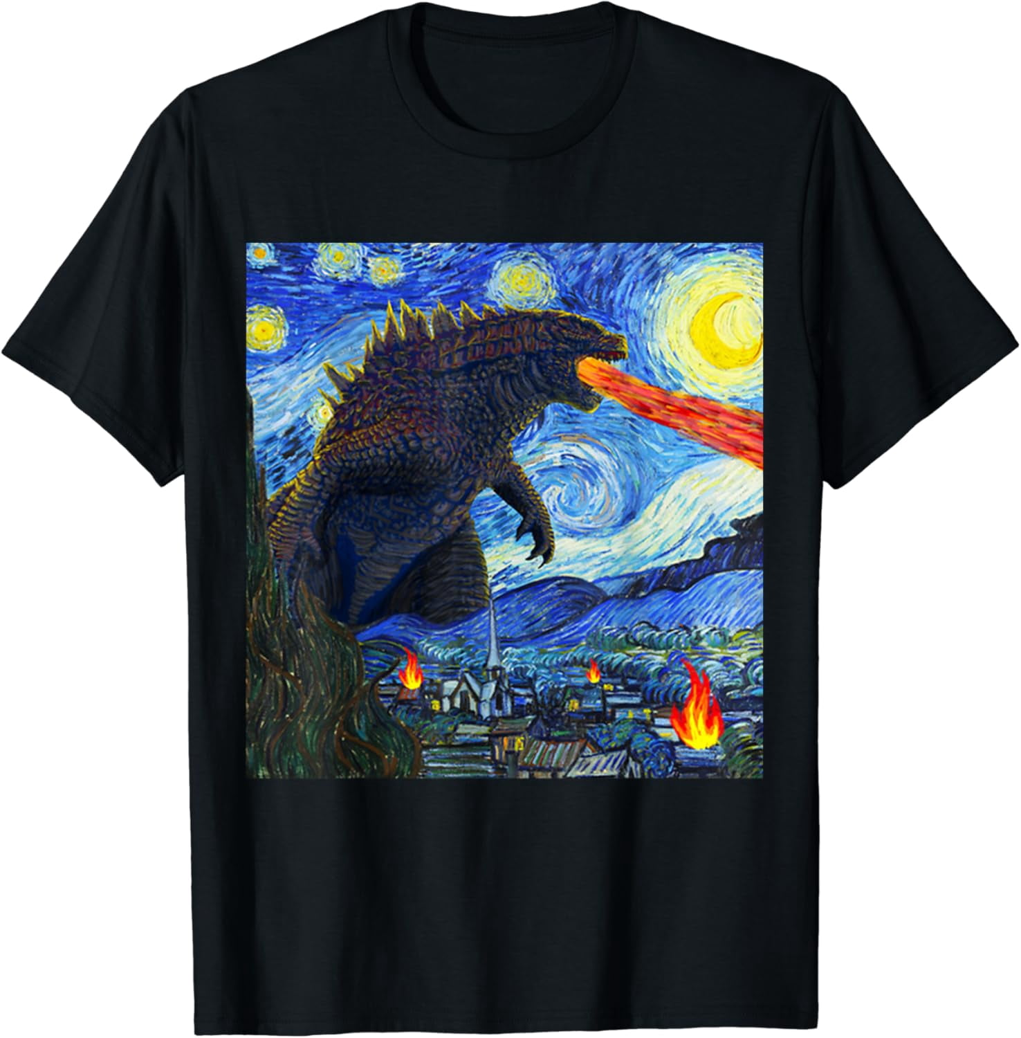 Vintage Japanese Monster Kaiju In Van Gogh Starry Night T-Shirt ...