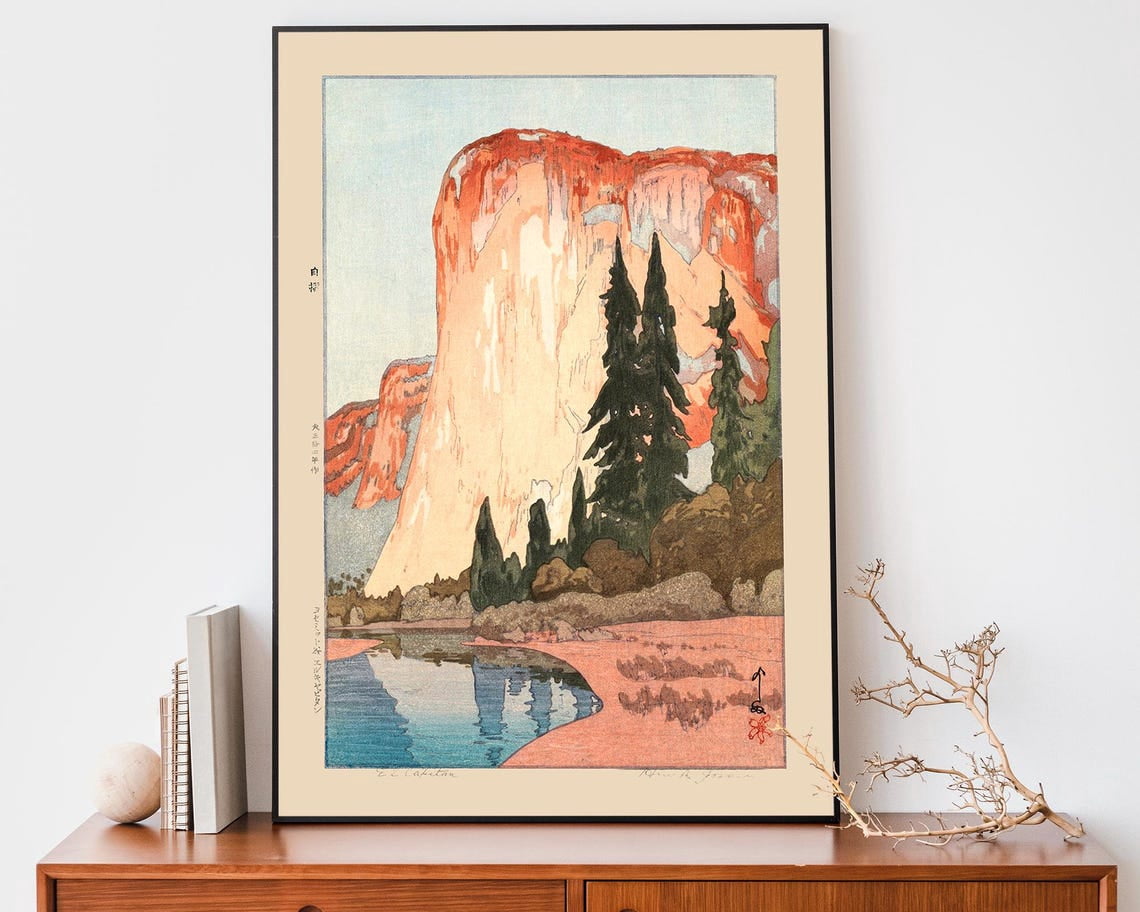 Vintage Japanese Print By Yoshida Hiroshi, El Capitan Yosemite Poster ...