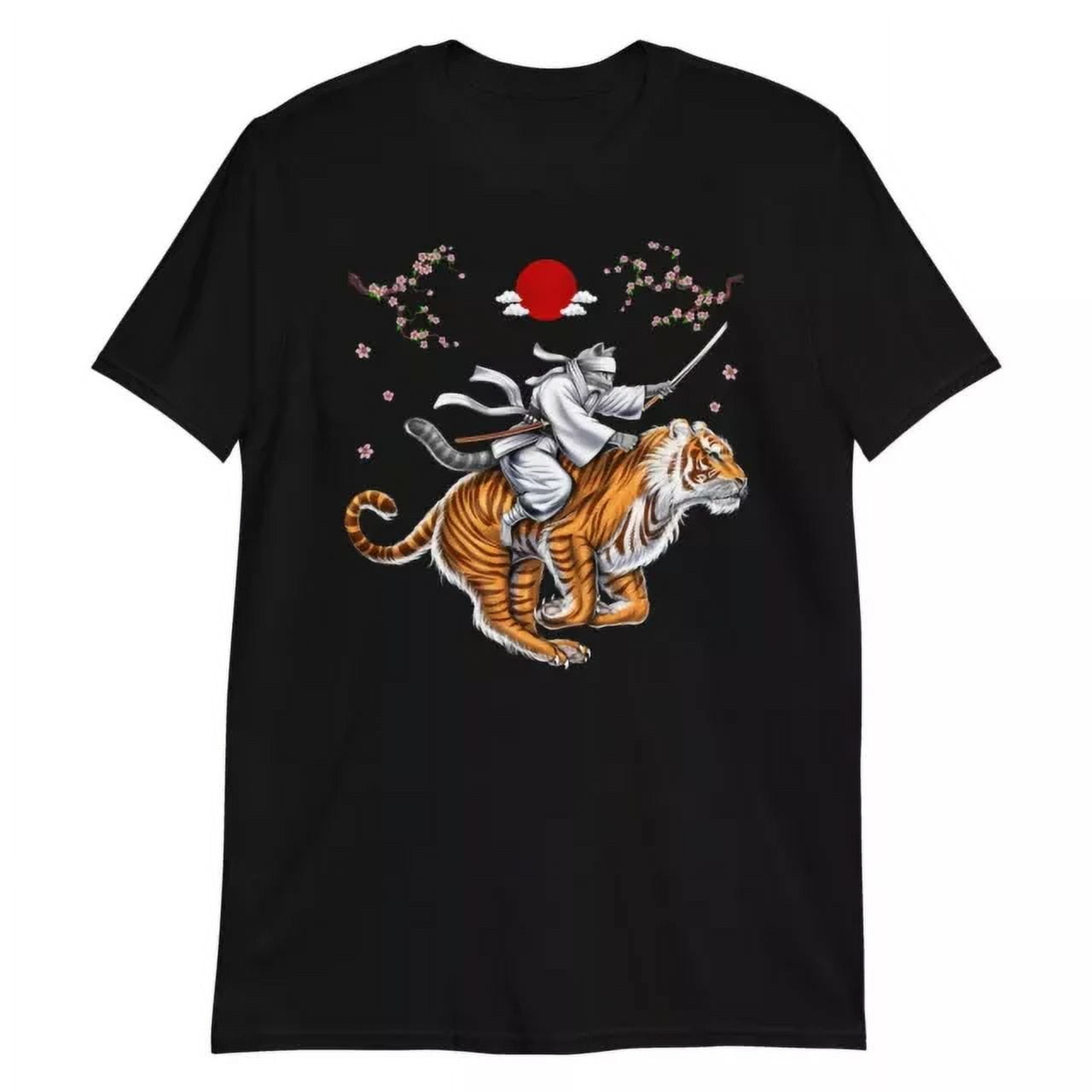 Vintage Japanese Samurai Cat Riding Tiger T-Shirt, Samurai Warrior Tee ...