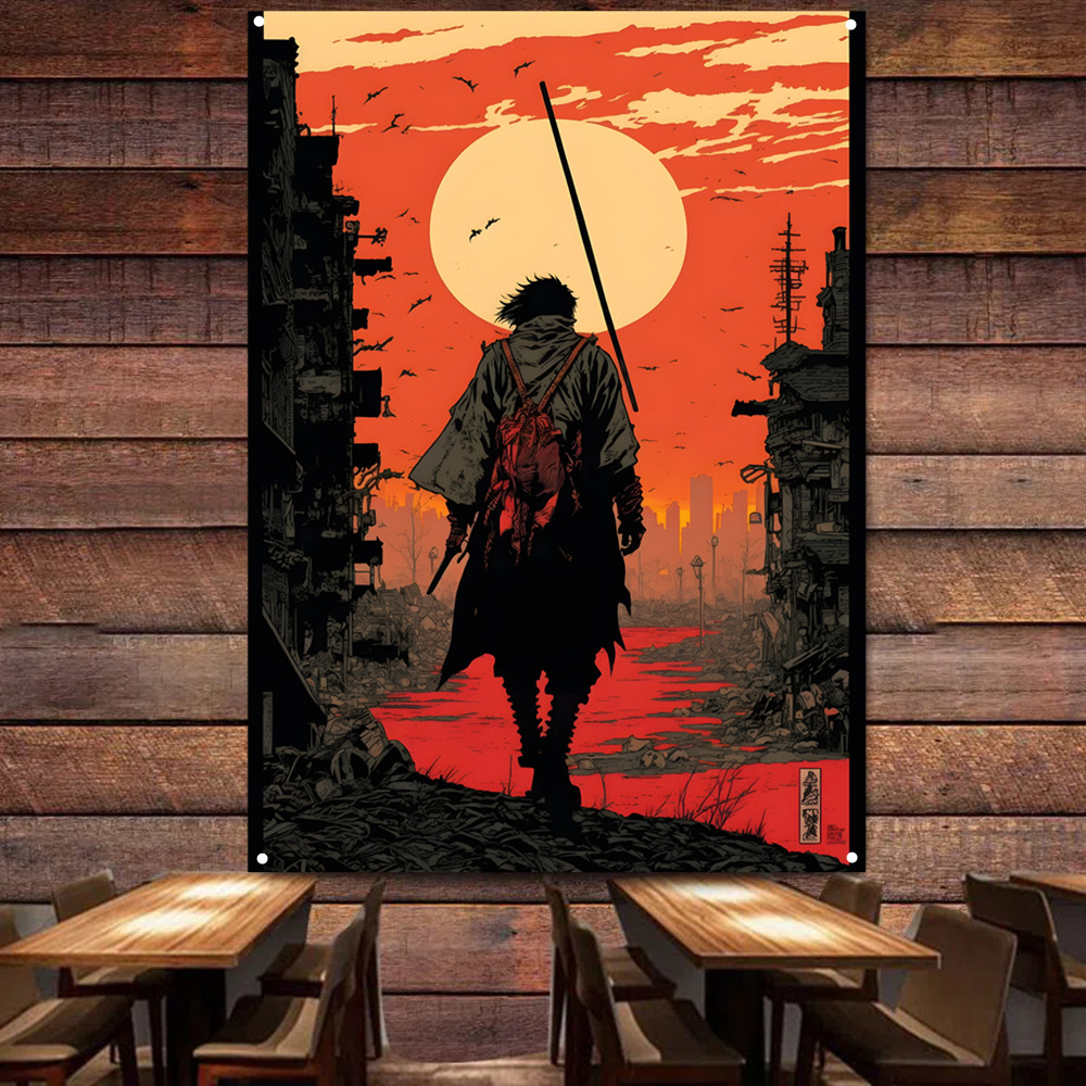 Vintage Japanese Samurai Tapestry Art Posters Wall Decor Banner Ukiyo-e ...