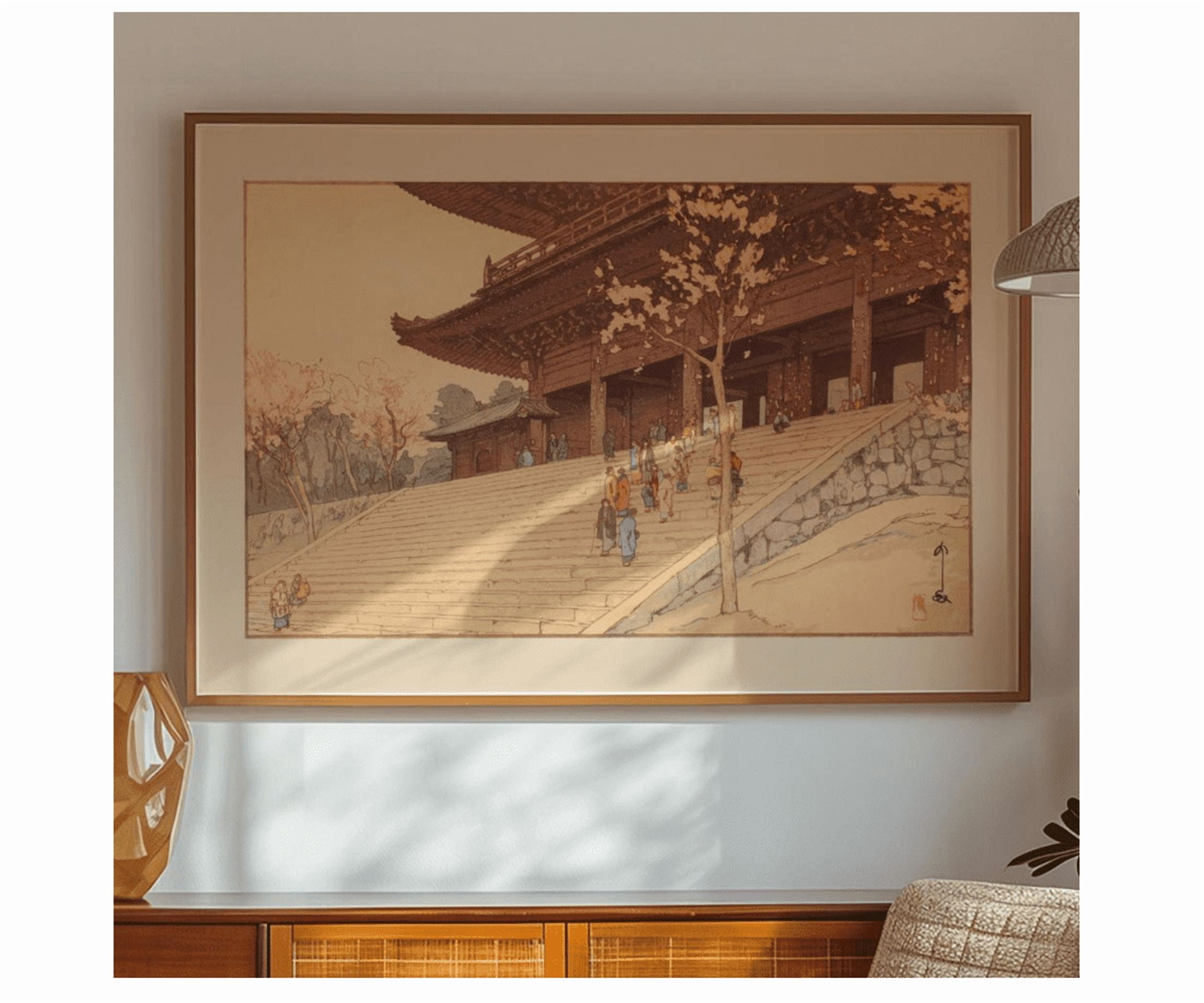 Vintage Japanese Temple Print Chion in Temple Gate by Yoshida Hiroshi ...
