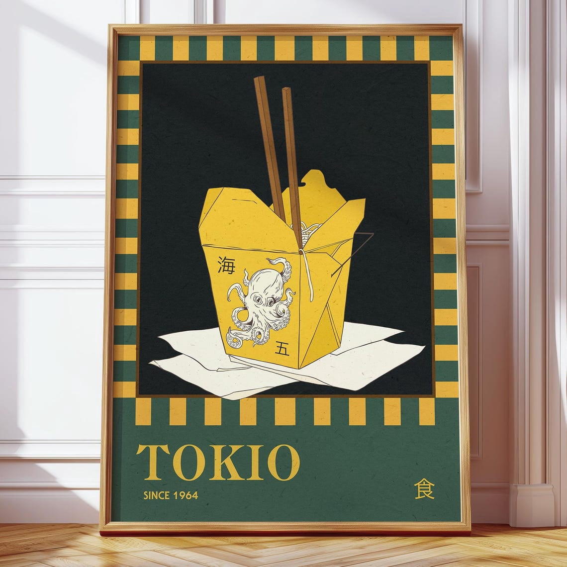 Vintage Japanese Tokio Noodle Box Poster - Octopus Retro Art Print ...