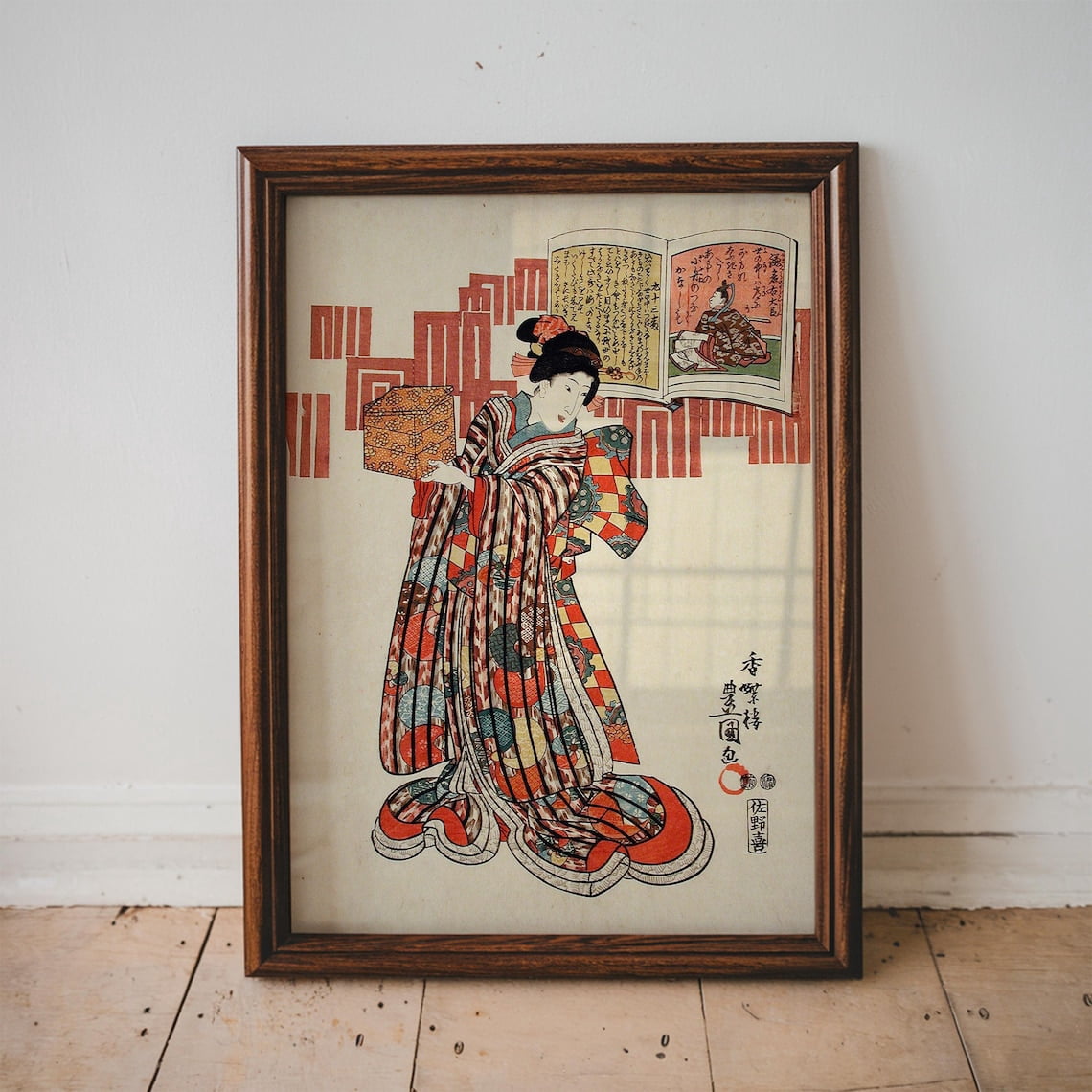 Vintage Japanese Woodblock Poem by Kamakura Udaijin Geisha Art Living ...