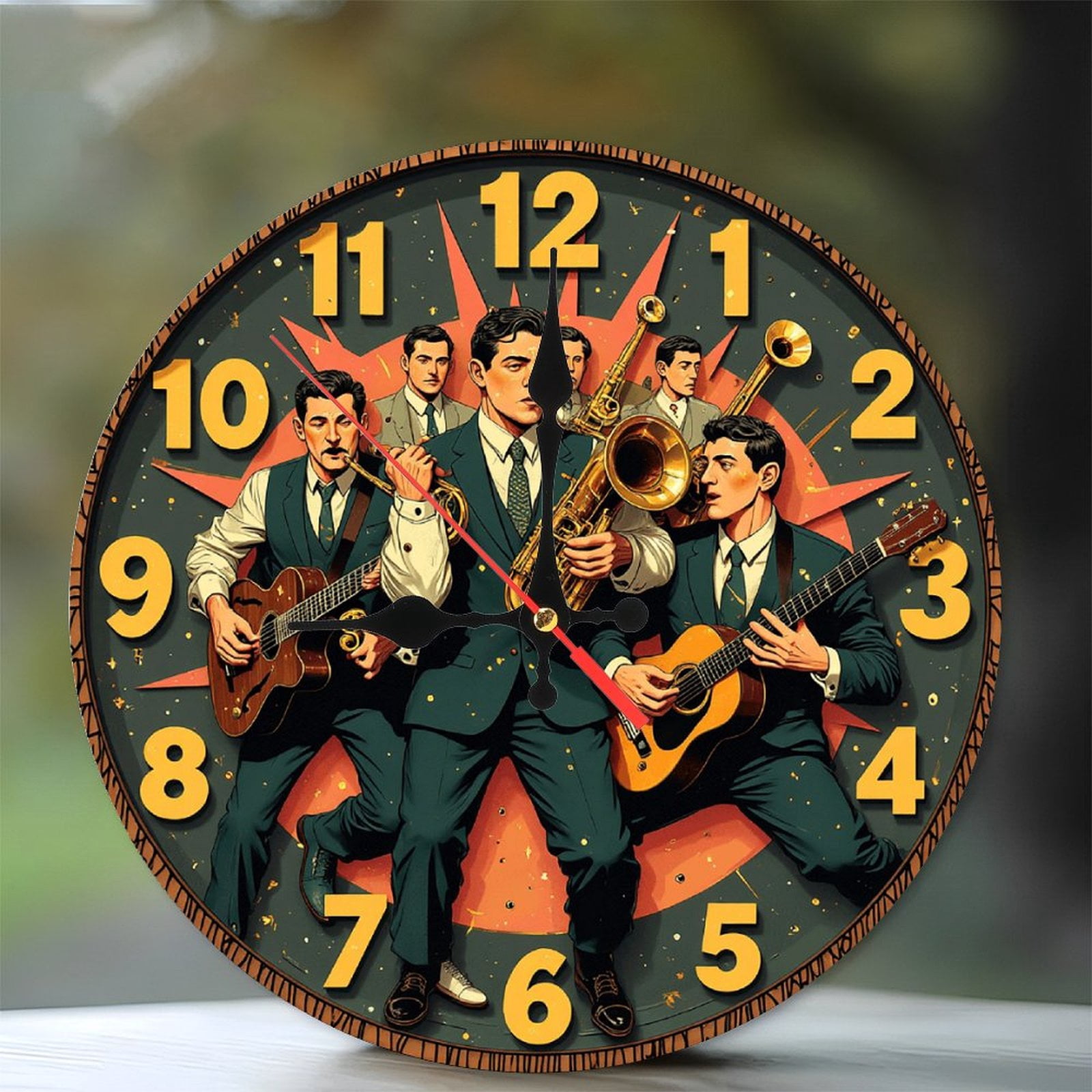 Vintage Jazz Band Clock Wall Art 10-Inch Silent Wooden Wall Clock ...