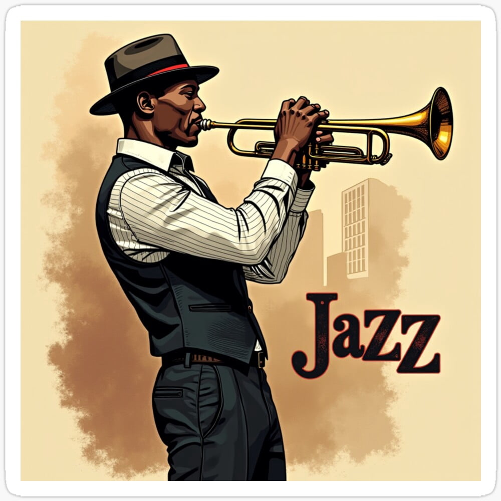 Vintage Jazz Trumpet Player Â€“ Retro Music Art Sticker Phone Decal ...