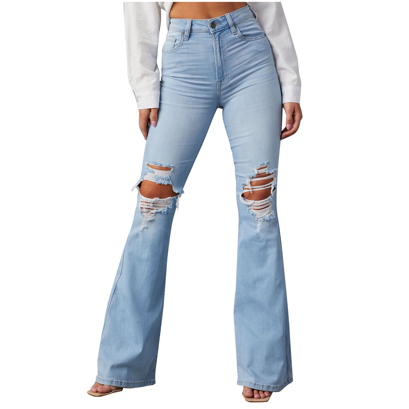 Vintage Jeans for Women Jeans Ripped Hole Flared Mid Rise Wide Leg ...