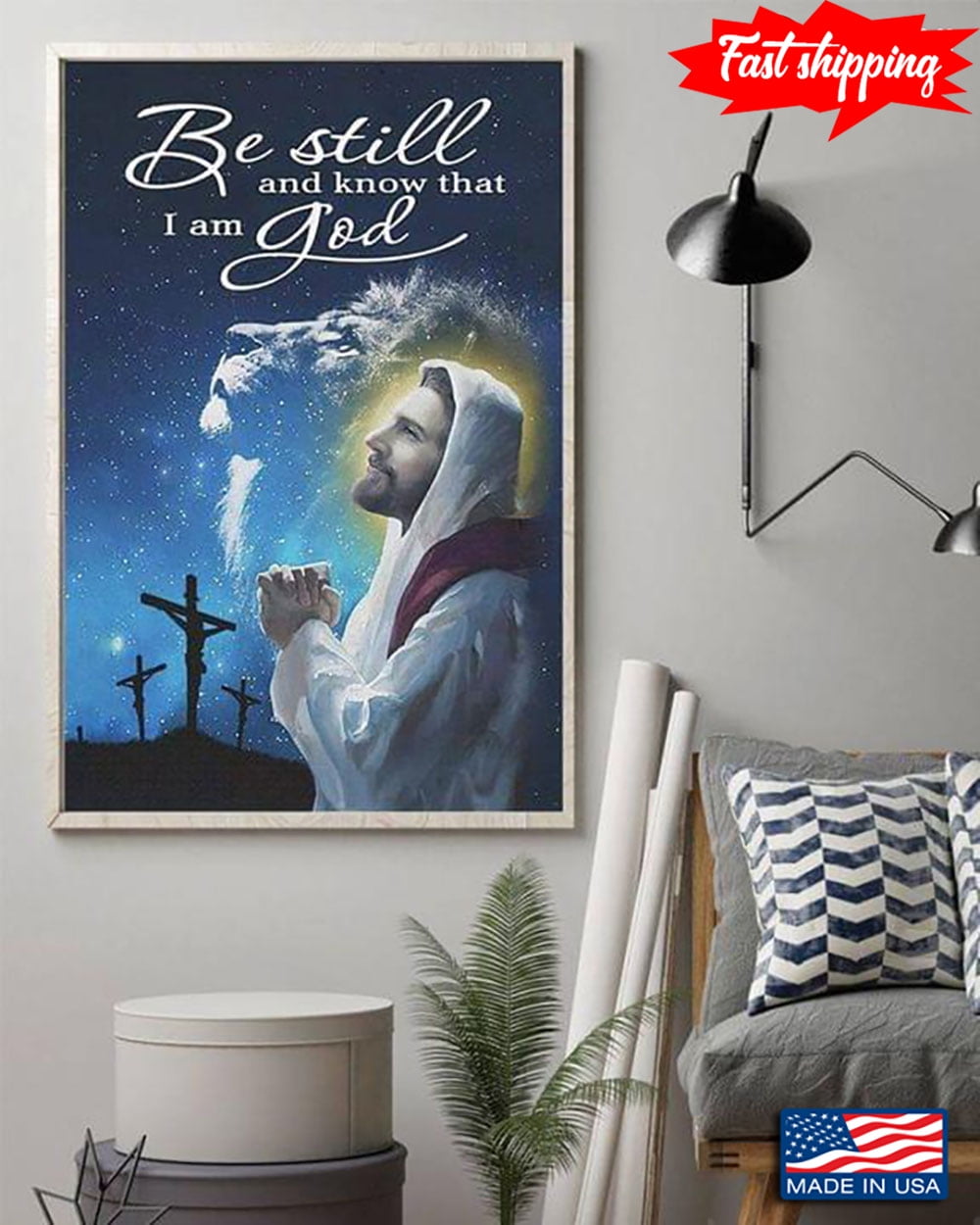 Vintage Jesus Christ & Lion Praying Be Still And Know That I Am God ...