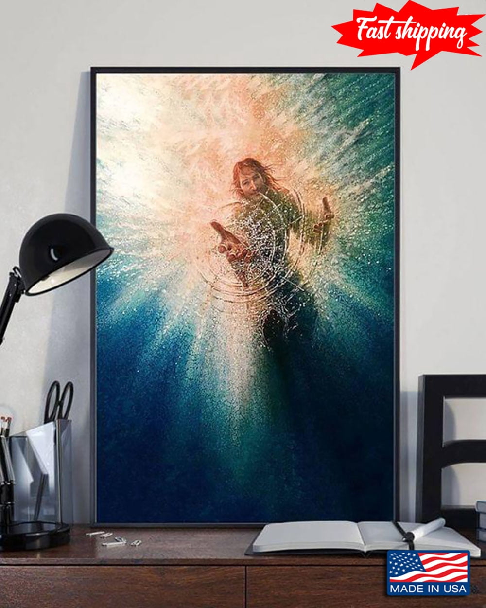 Vintage Jesus Christ Standing On The Water With His Helping Hand ...