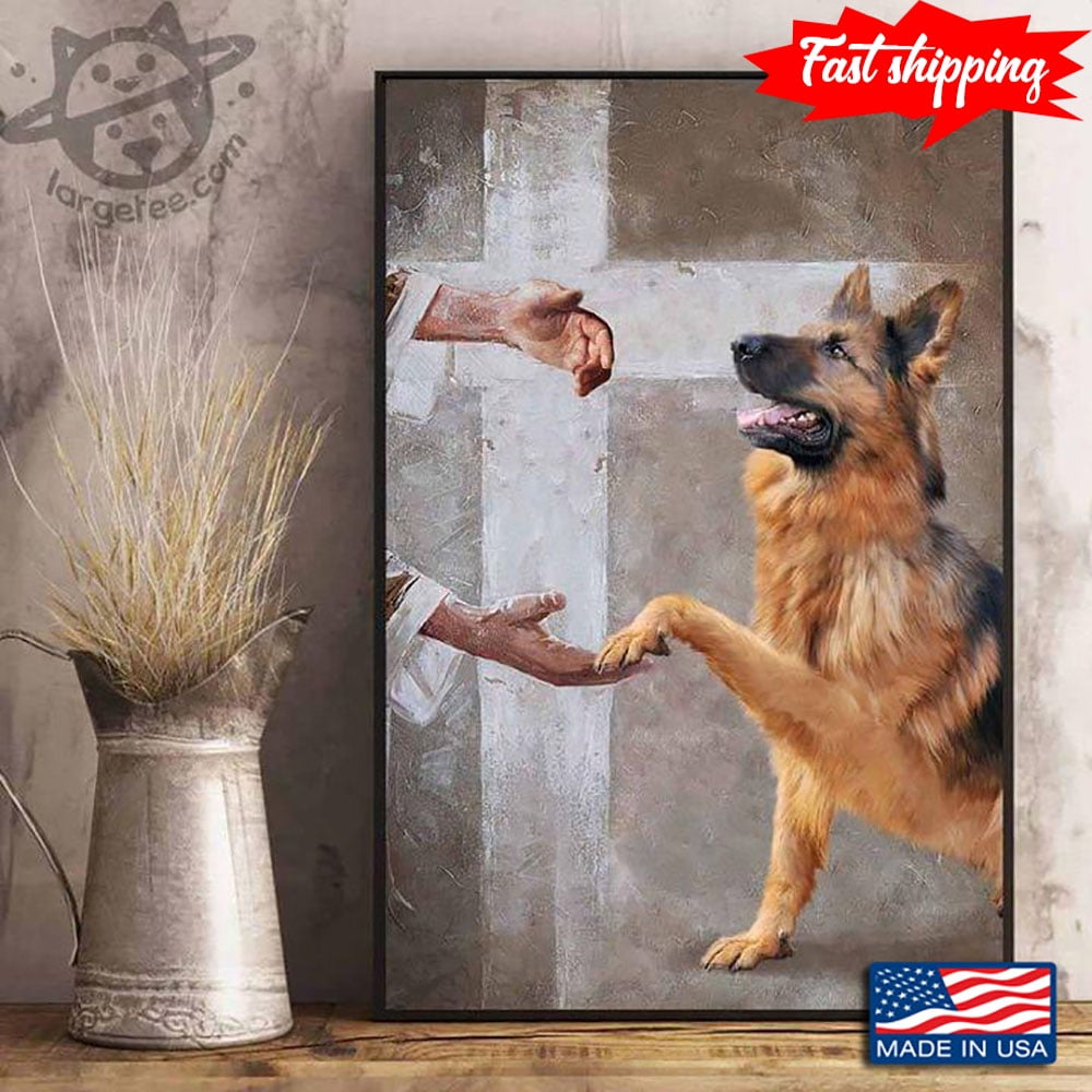 Vintage Jesus Christ Welcoming German Shepherd Dog To The Heaven 24 x ...