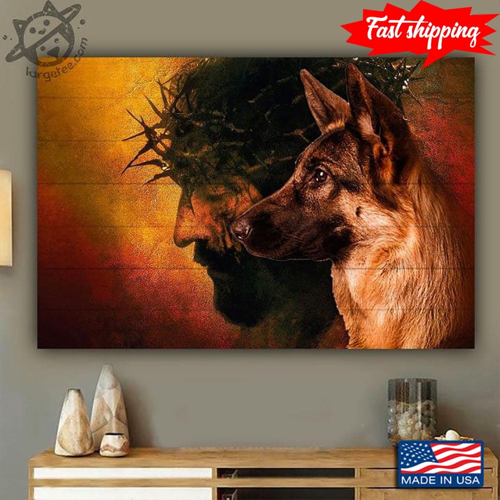 Vintage Jesus Christ With Crown Of Thorns And German Shepherd Dog 24 x ...