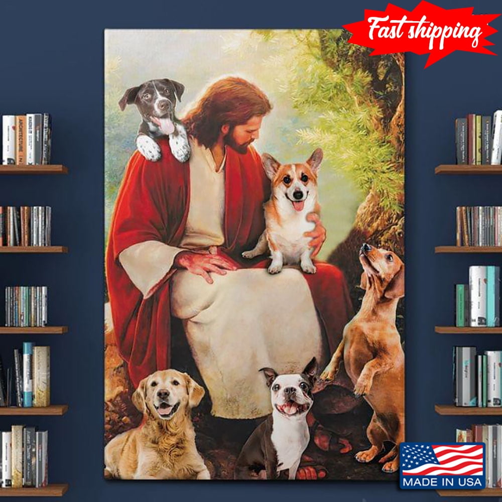 Vintage Jesus Christ With Cute Dogs Around Him 11 x 17 Inch Poster ...