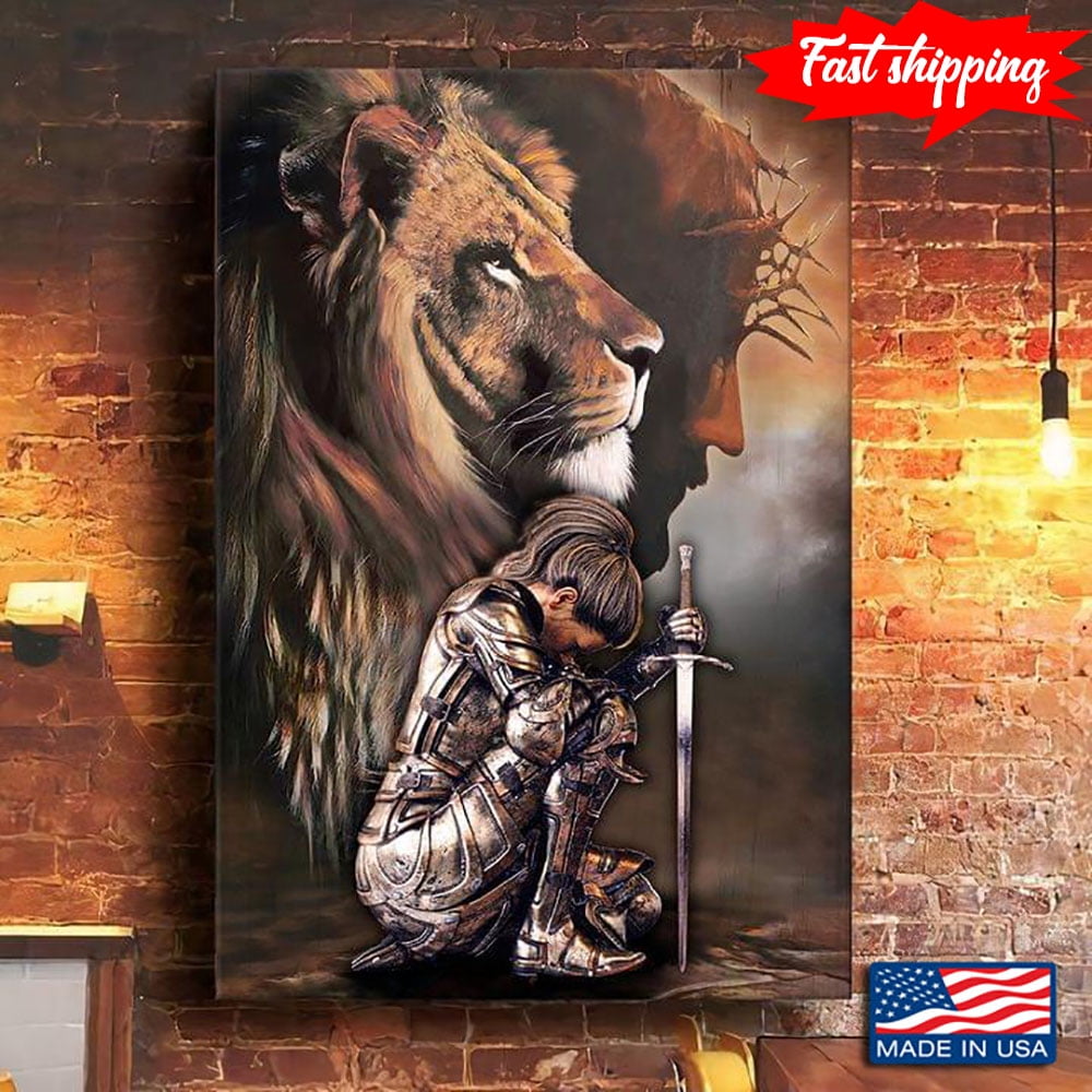 Vintage Jesus Christ With Lion And Kneeling Knight 24 x 36 Inch Poster ...
